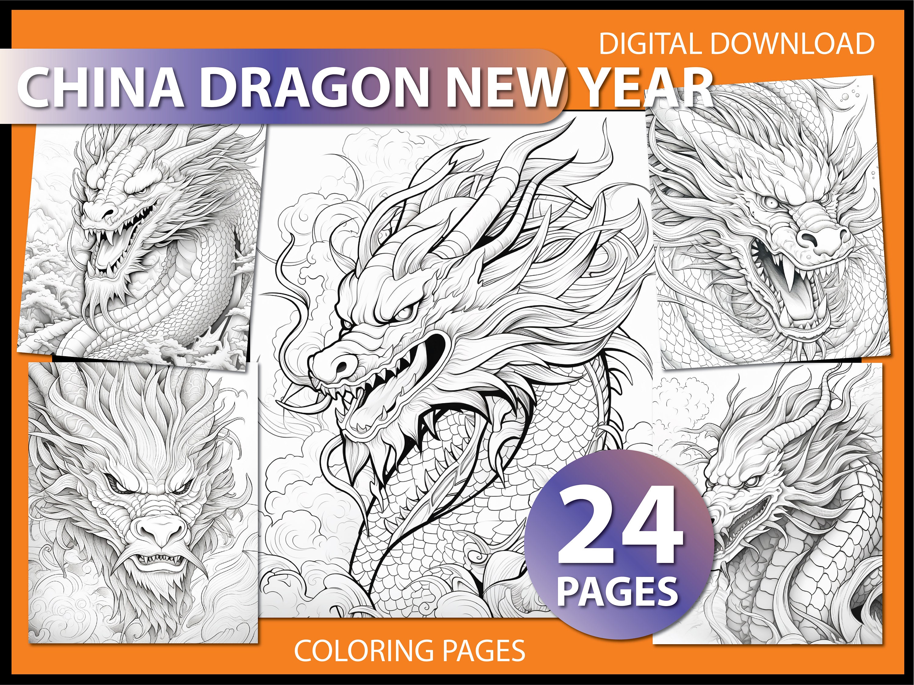 Majestic Chinese Dragon Coloring Page for Adults - Coloring Book Adult ...