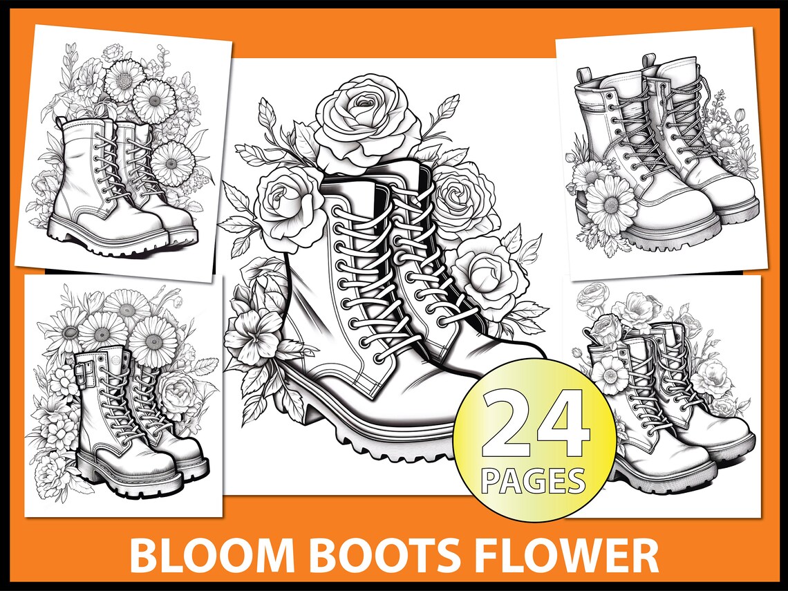 Blooming Splendor: Bloom Boots Coloring Pages for Adults - Etsy