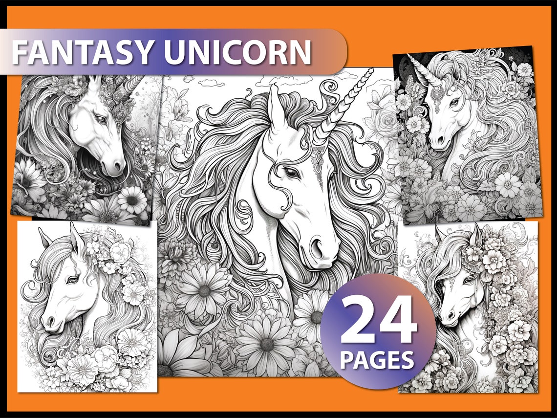 Fantasy Unicorn Coloring Pages for Adults Rainbow Unicorn Lover ...