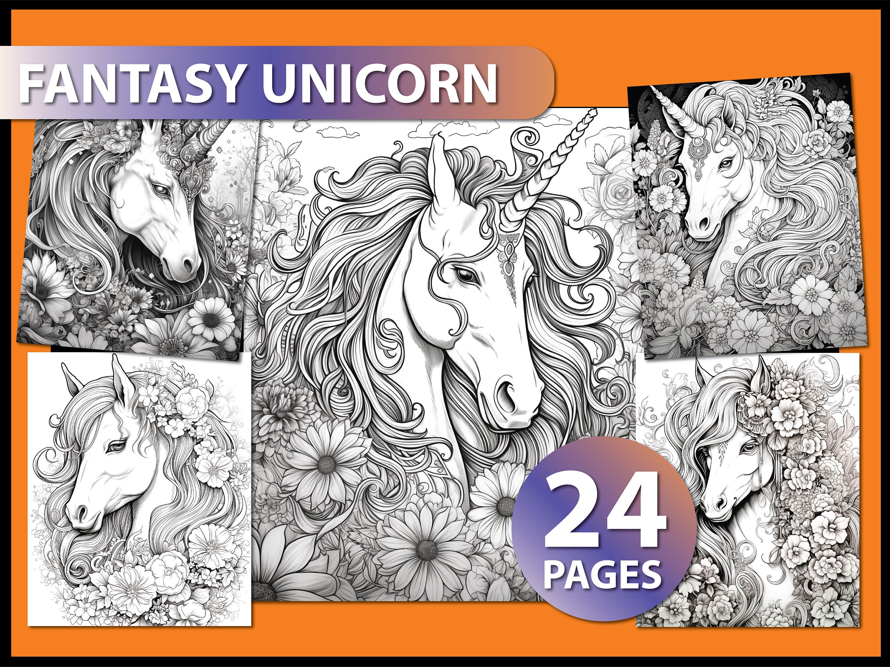 Fantasy Unicorn Coloring Pages for Adults Rainbow Unicorn Lover ...