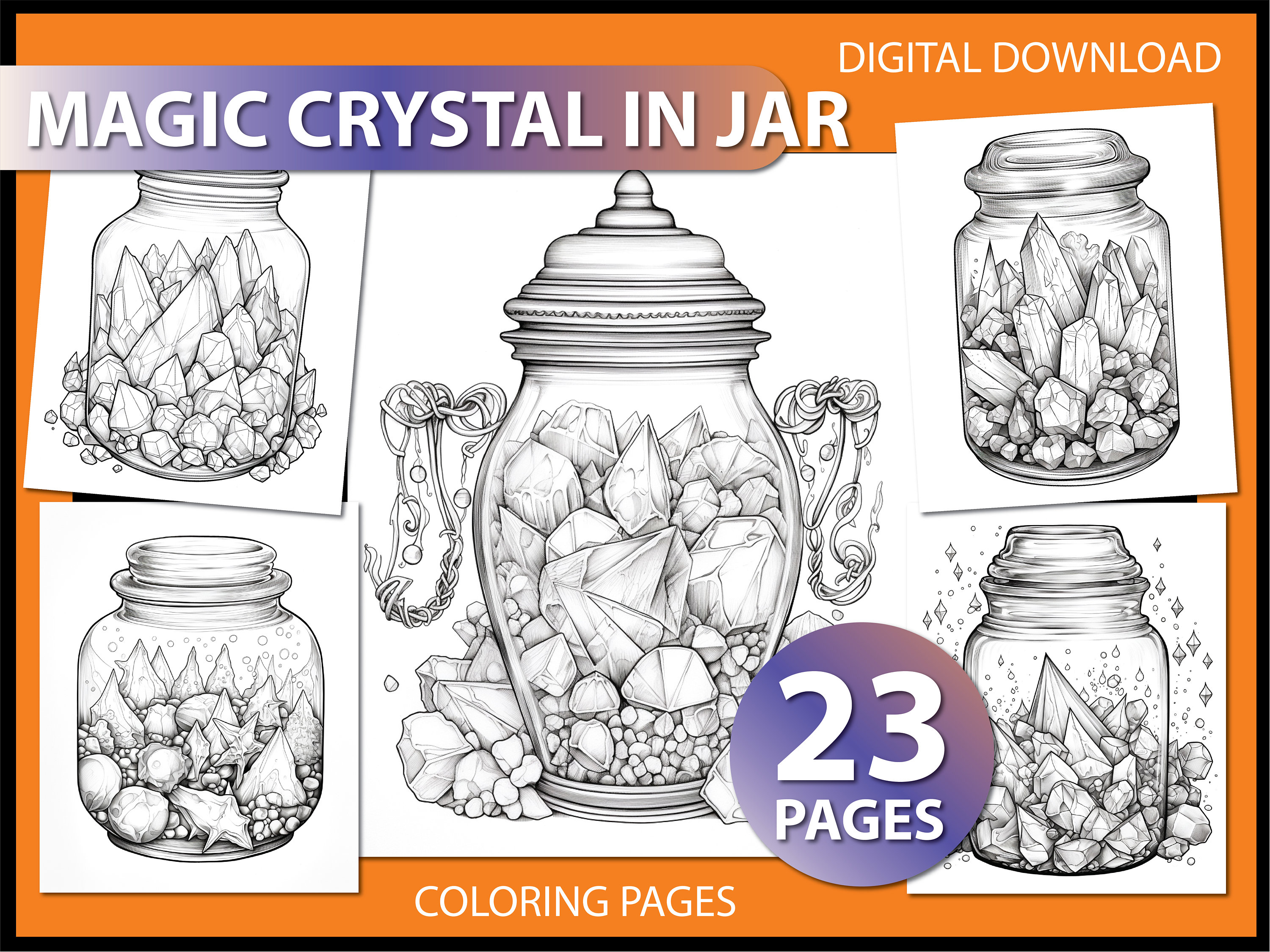 Magic Crystal in a Jar: Adult Coloring Page Crystal Coloring - Etsy