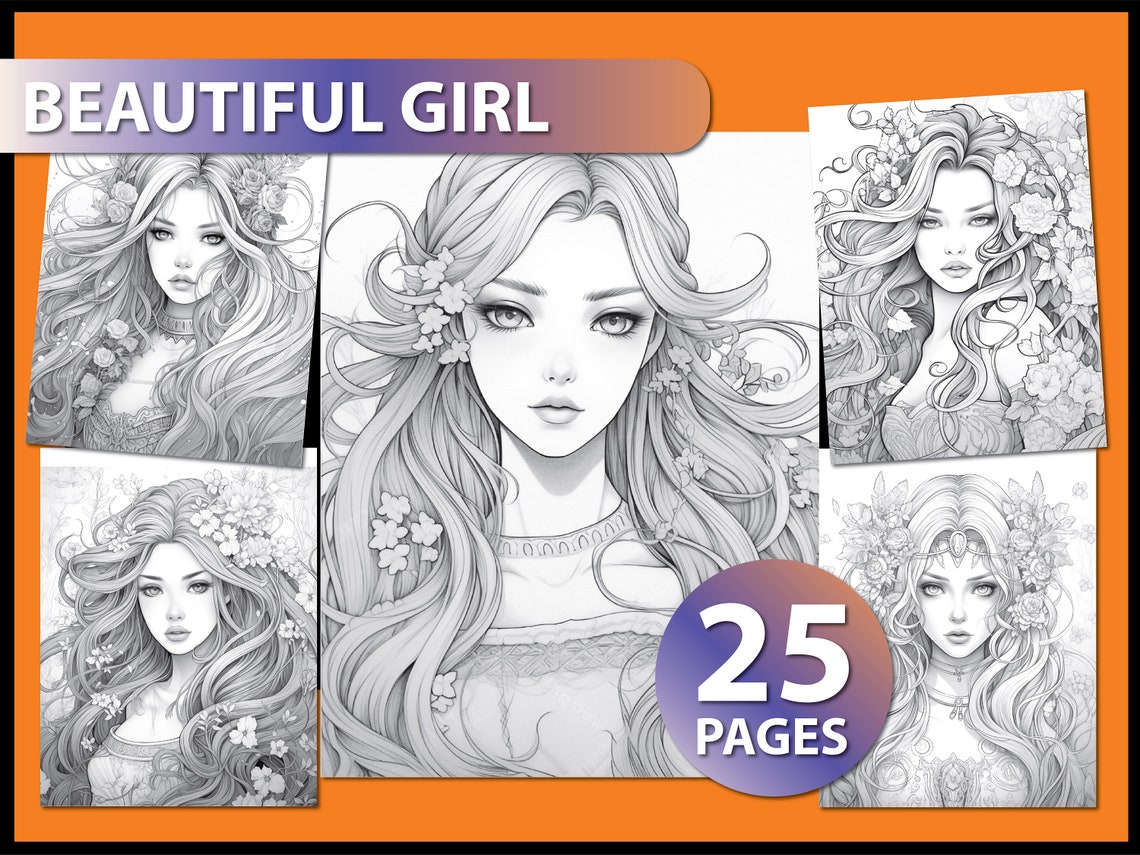 Beautiful Girl Coloring Pages for Adults Coloring Book Girl Coloring ...