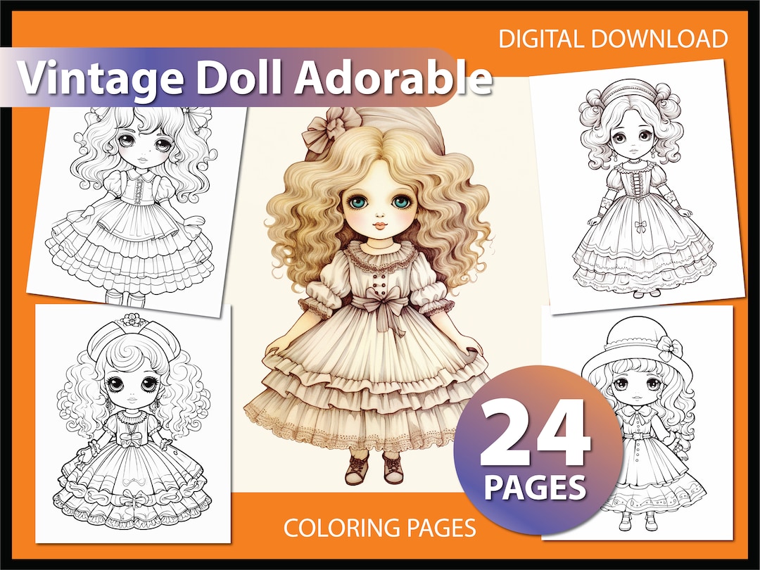 Vintage Doll Elegance: Adult Coloring Nostalgia - Coloring Page Adult ...