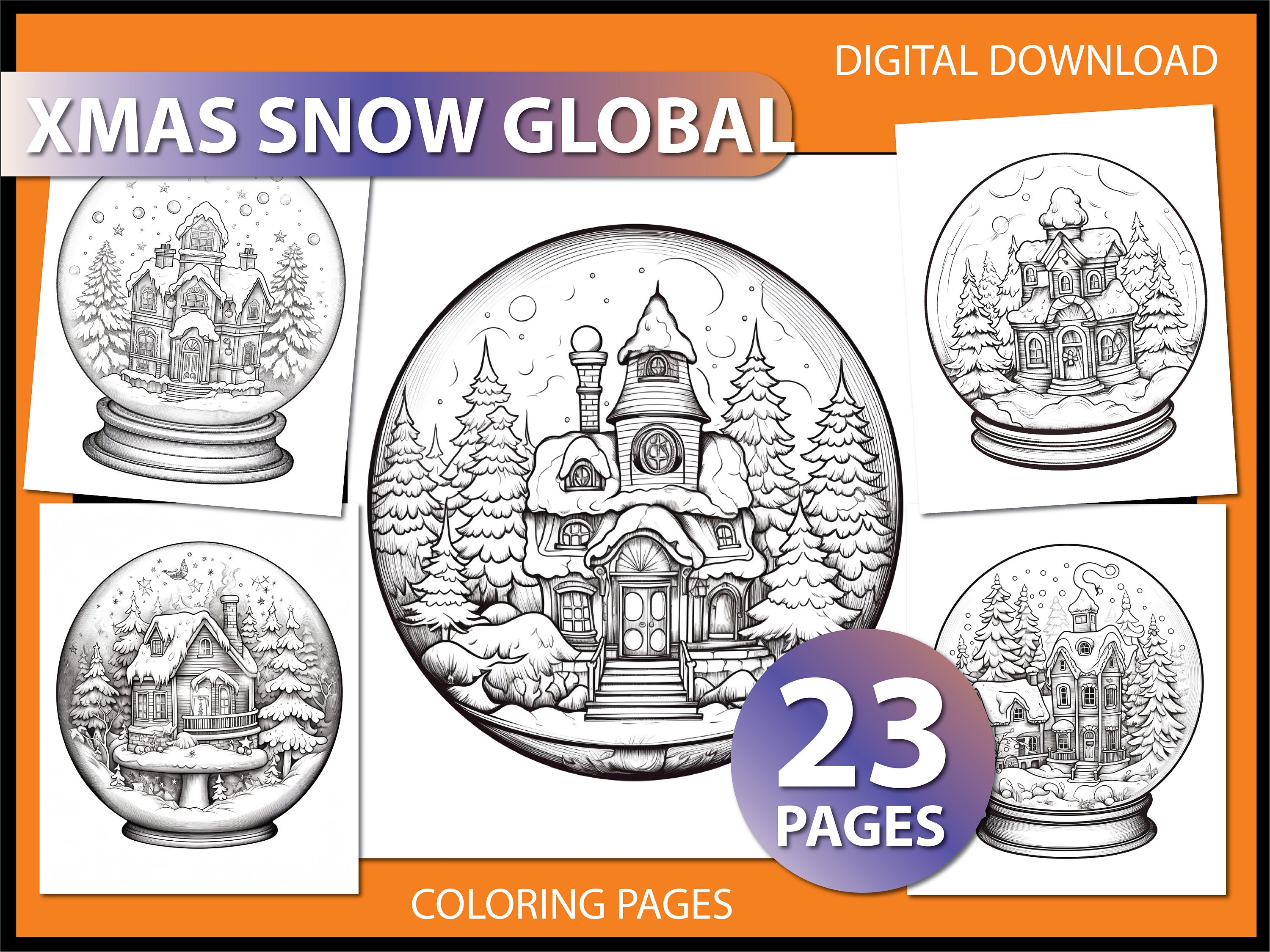 Christmas Snow Globe: Adult Coloring Page Snow Global Coloring Page ...