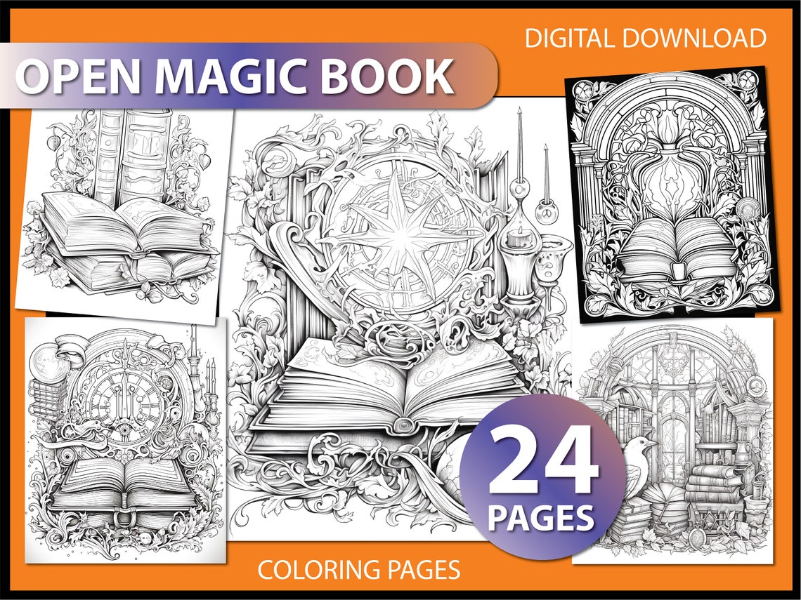 Open Magic Book: Adult Coloring Page Coloring Pages for Adult Magic ...