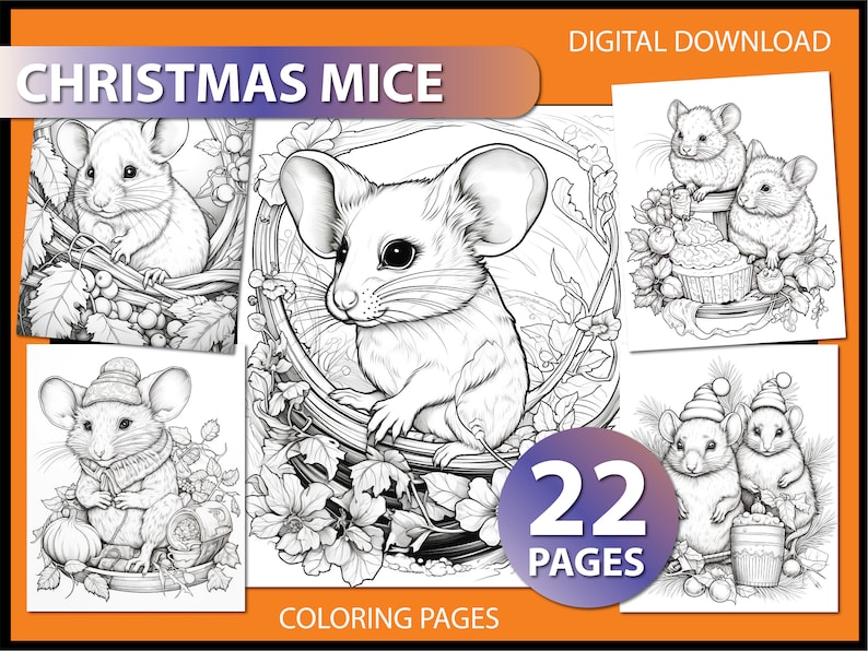 Christmas Mice: Adult Coloring Page Christmas Coloring Pages - Etsy
