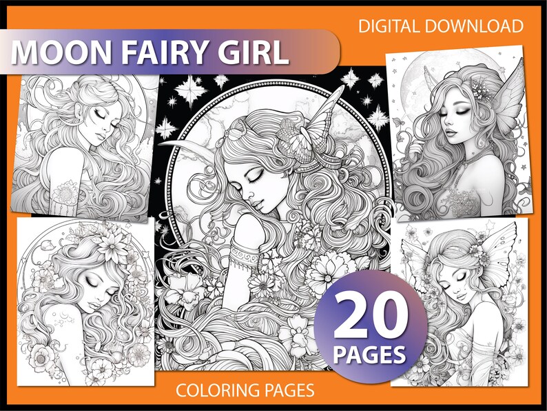 Moon Fairy Coloring Pages for Adults Coloring Book Gift for Her Love ...