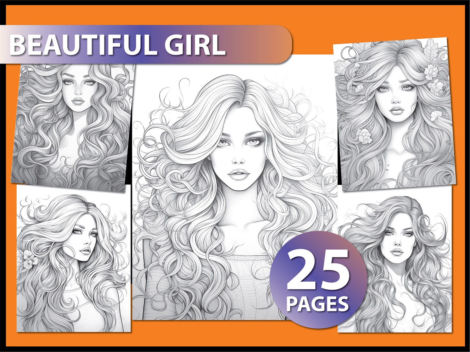 Beautiful Girl Coloring Pages for Adults - Coloring Book - Girl ...
