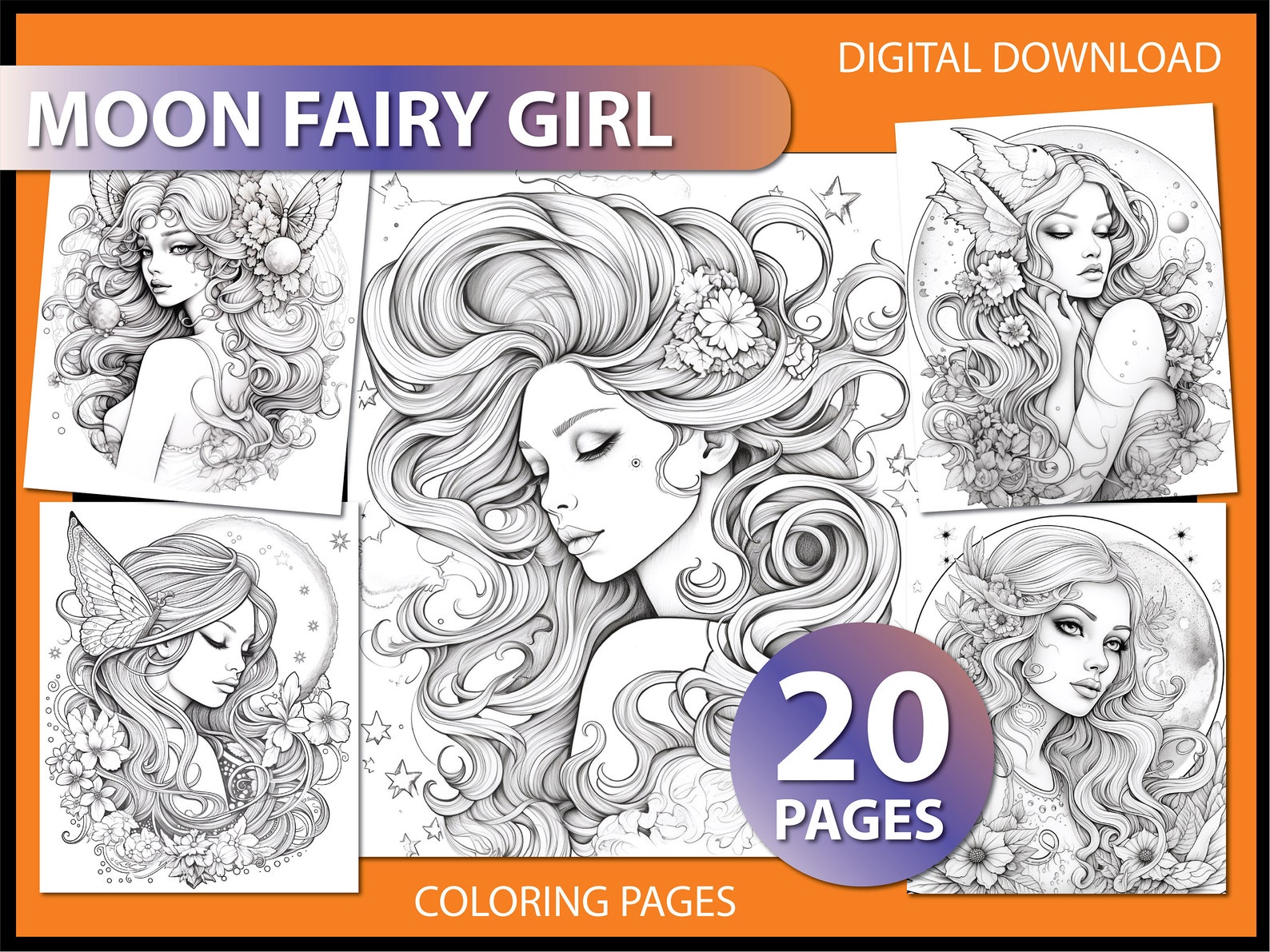 Moon Fairy Coloring Pages for Adults Coloring Book Gift for Her Love ...