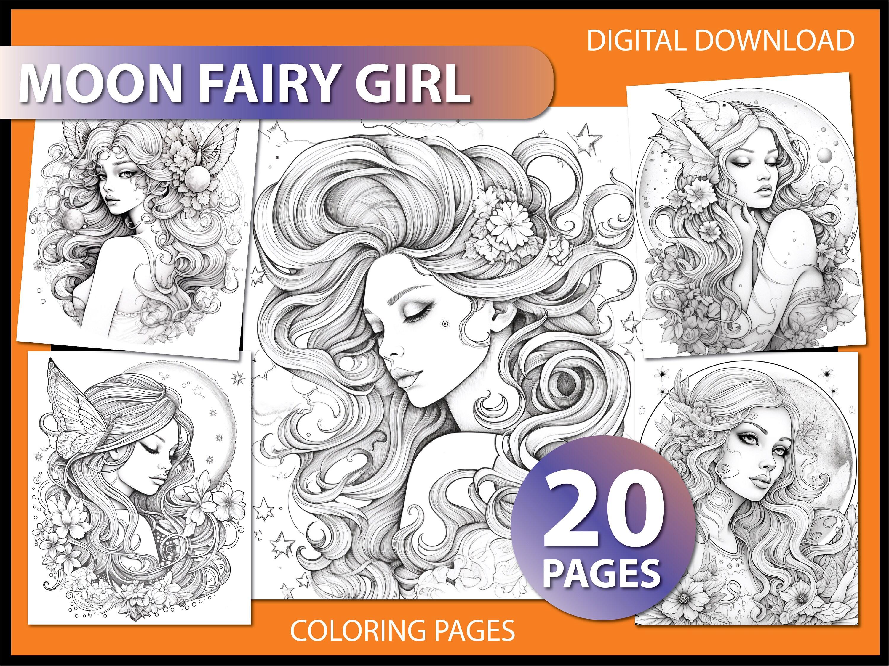 Moon Fairy Coloring Pages for Adults Coloring Book Gift for Her Love ...
