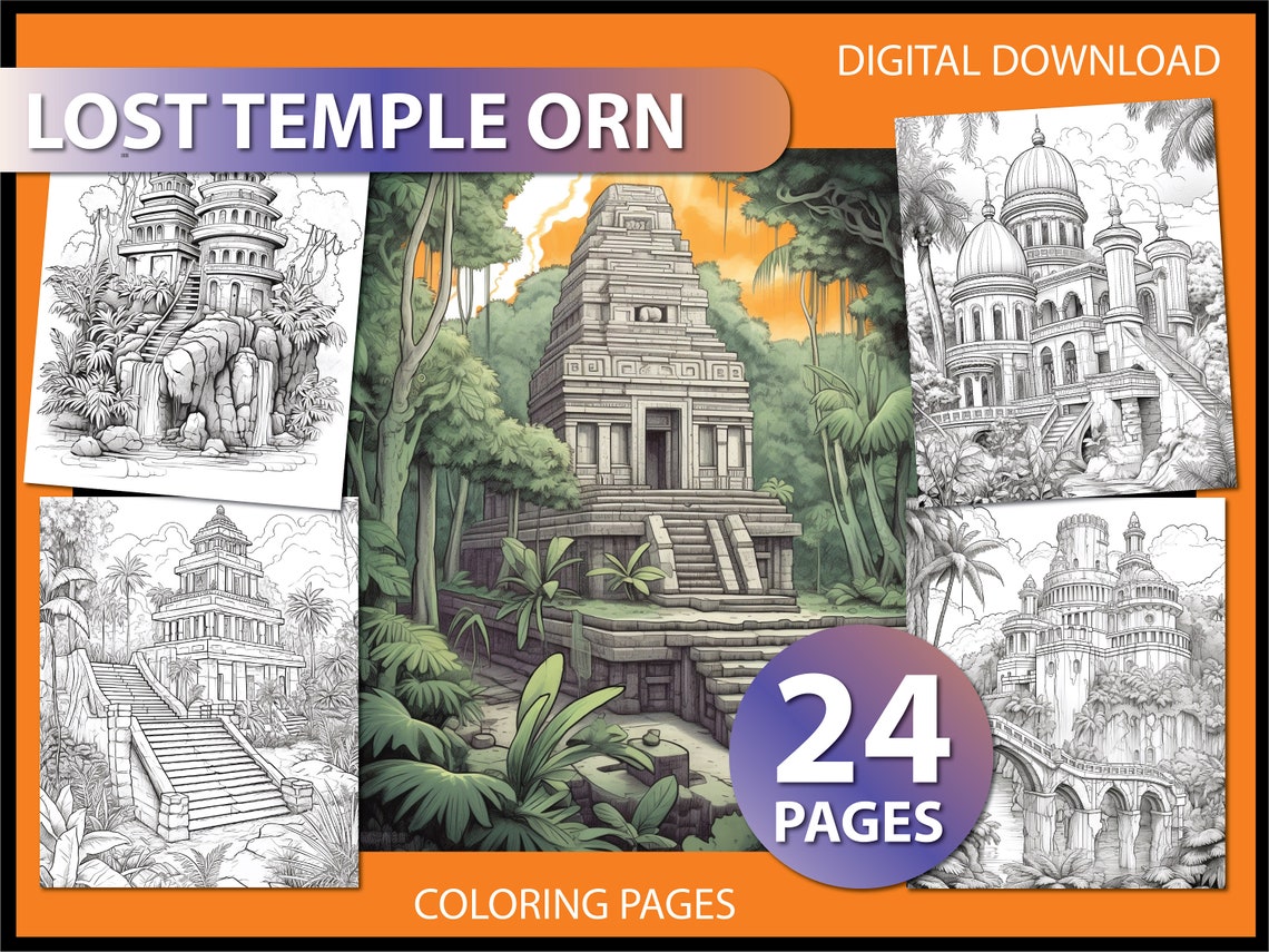 Lost Temple Coloring Pages for Adult Coloring Book Temple Coloring Gift ...