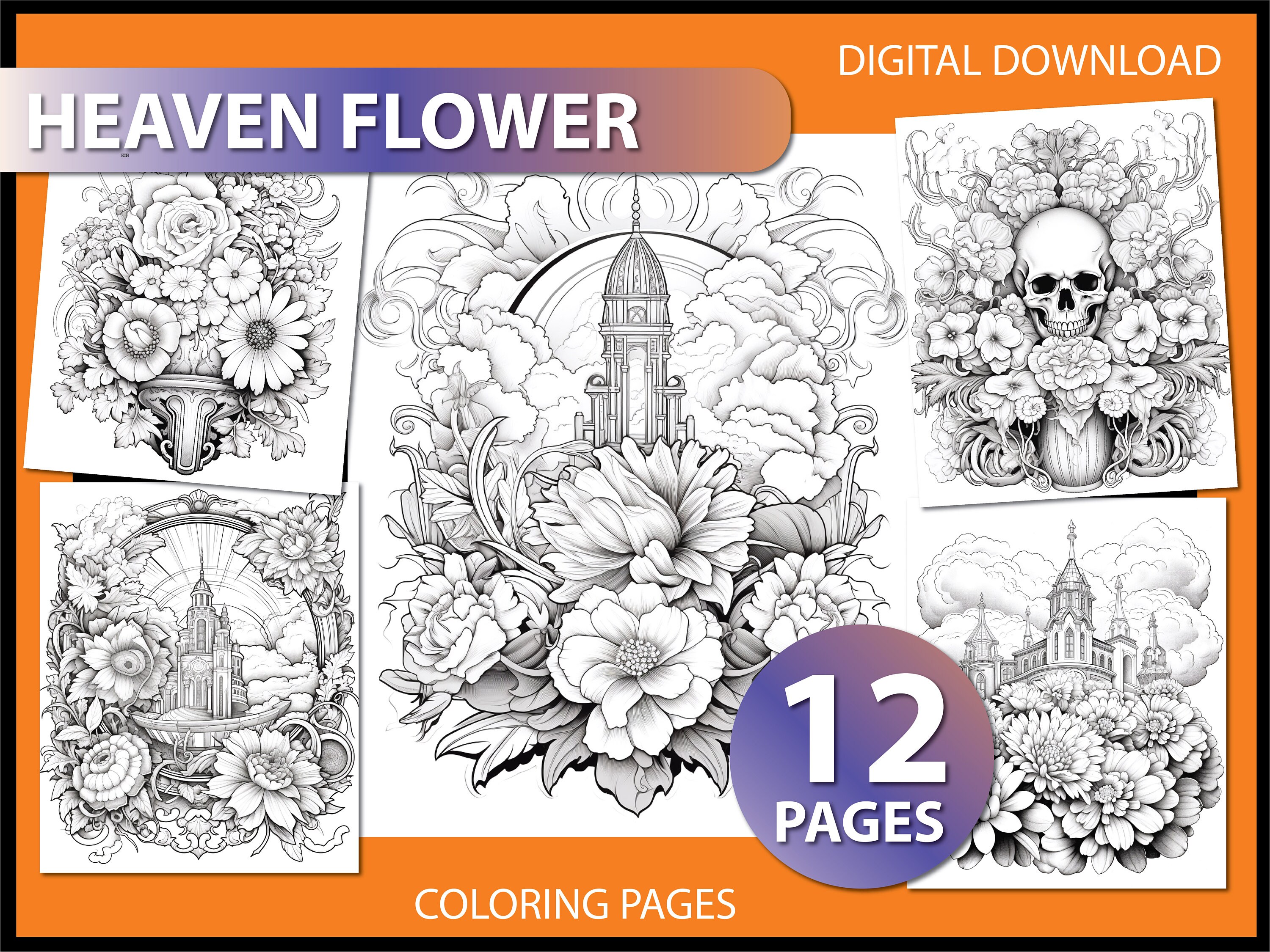 Heaven Flower Coloring Pages for Adults Heaven Coloring Page - Etsy
