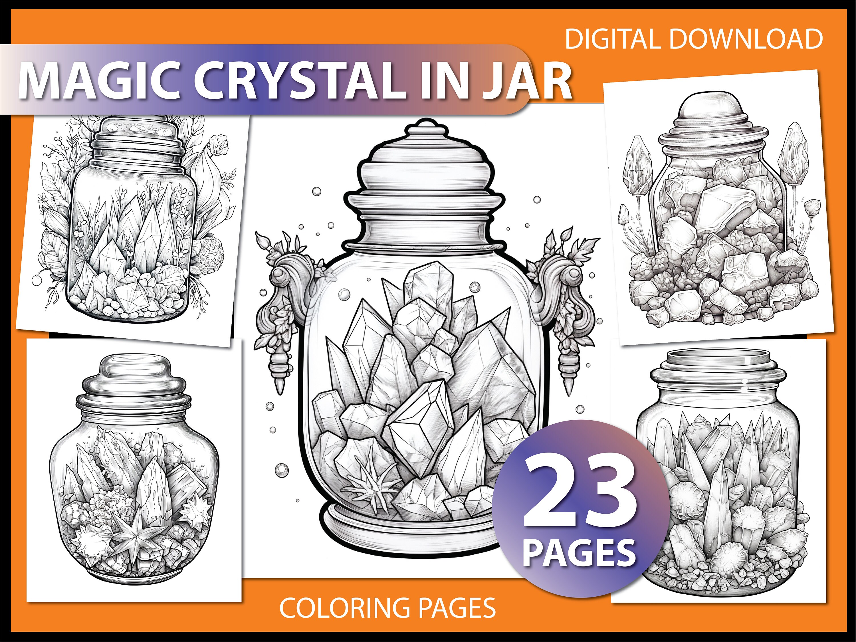 Magic Crystal in a Jar: Adult Coloring Page Crystal Coloring Page ...