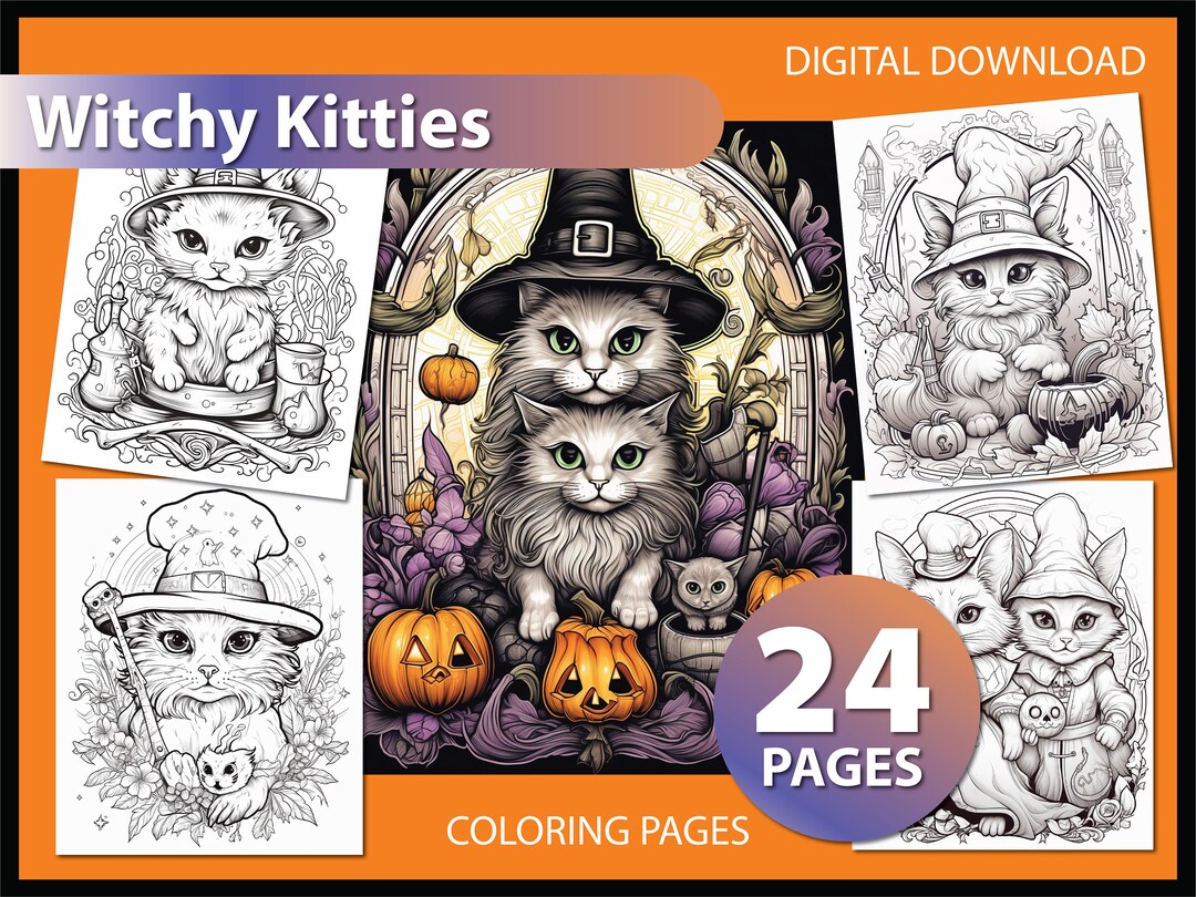 Whimsical Witchy Kittie: Adult Coloring Magic - Coloring Pages for ...
