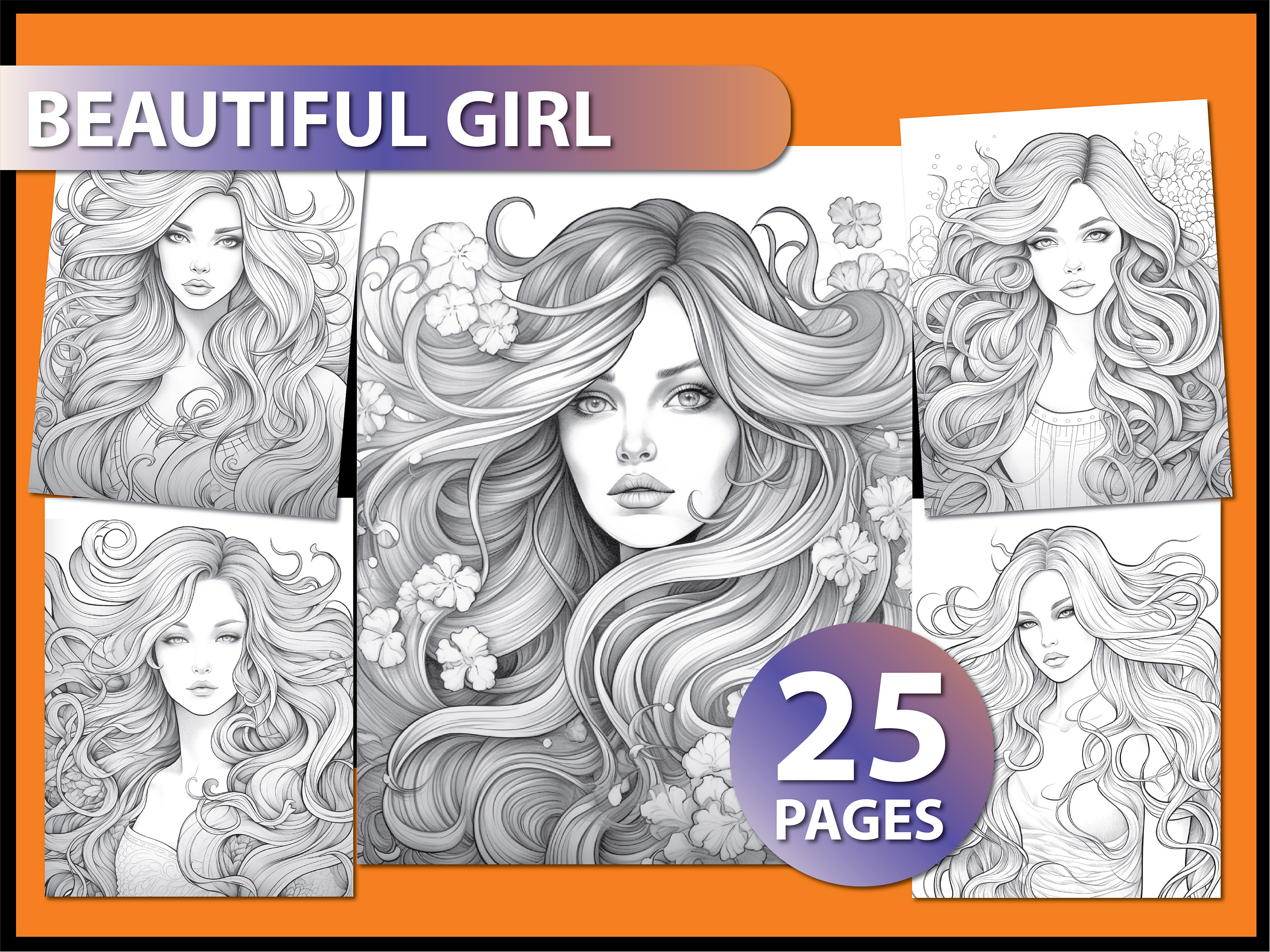 Beautiful Girl Coloring Pages for Adults Coloring Book Girl Coloring ...