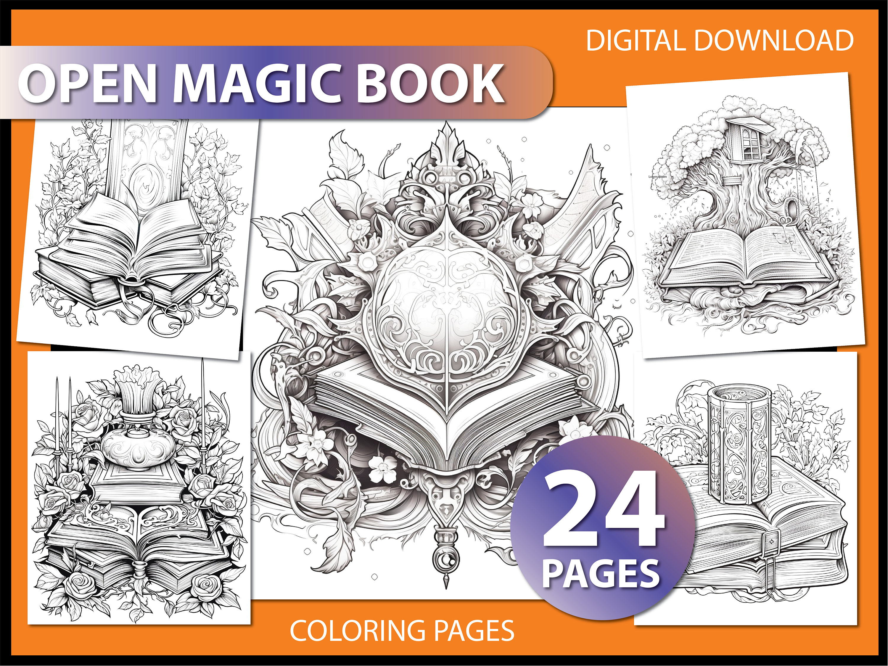 Open Magic Book: Adult Coloring Page Coloring Pages for Adult Magic ...