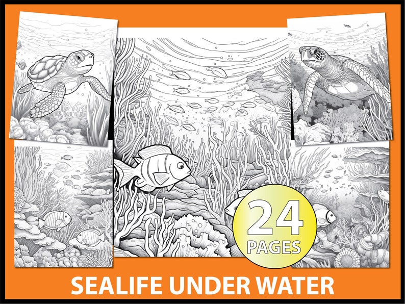 Underwater Sealife Coloring Page for Adults - Coloring Book - Fish ...