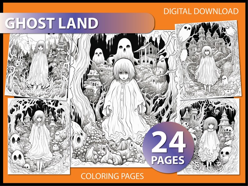 Spectral Serenity: Ghostly Girl Coloring Page for Adults - Digital ...