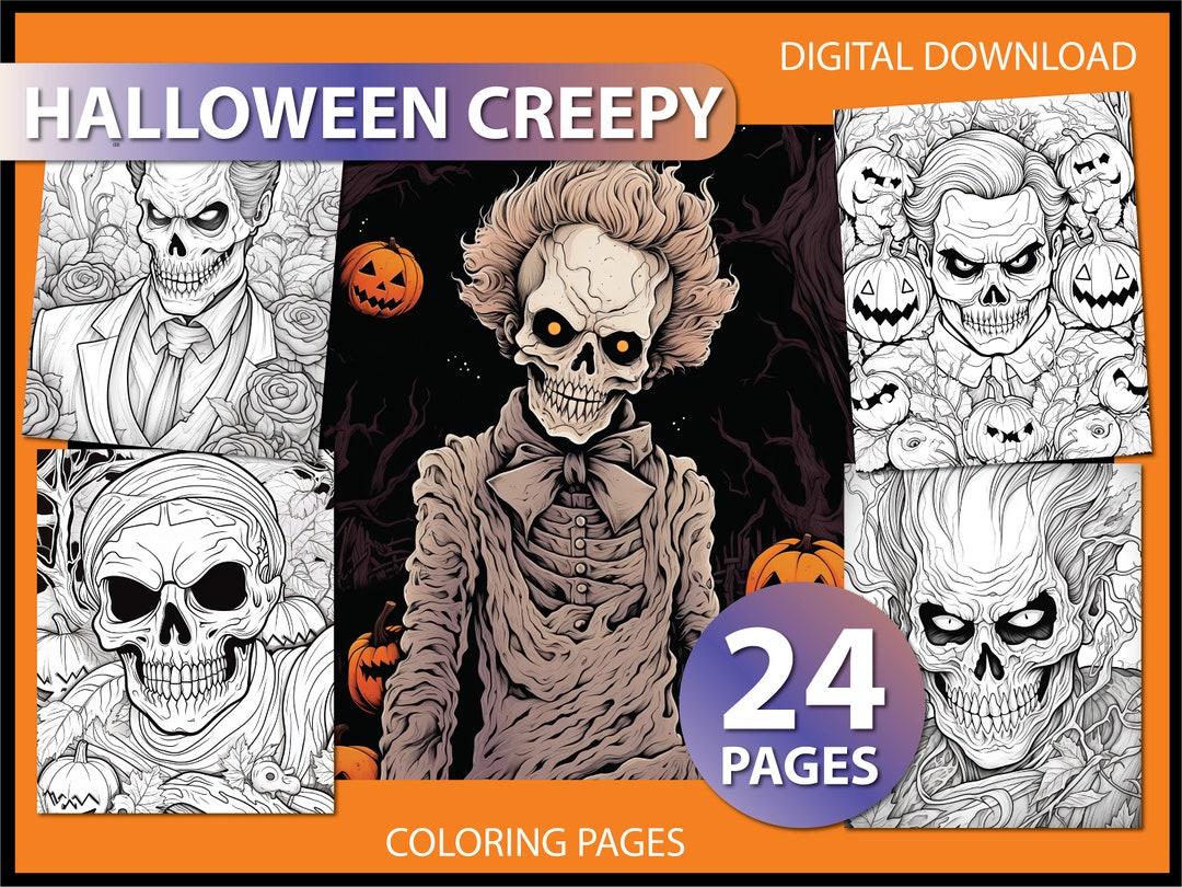 Creepy Halloween: Adult Coloring Page - Grayscale Coloring Page ...