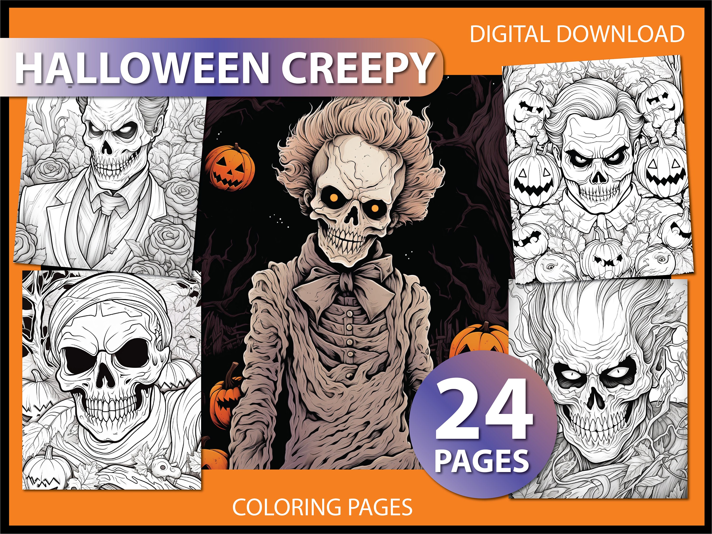 Creepy Halloween: Adult Coloring Page Grayscale Coloring Page Halloween ...