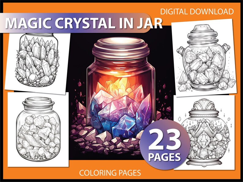 Magic Crystal in a Jar: Adult Coloring Page Crystal Coloring - Etsy