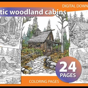 Discover Rustic Woodland Cabins and Cottages Coloring Page for Adults ...