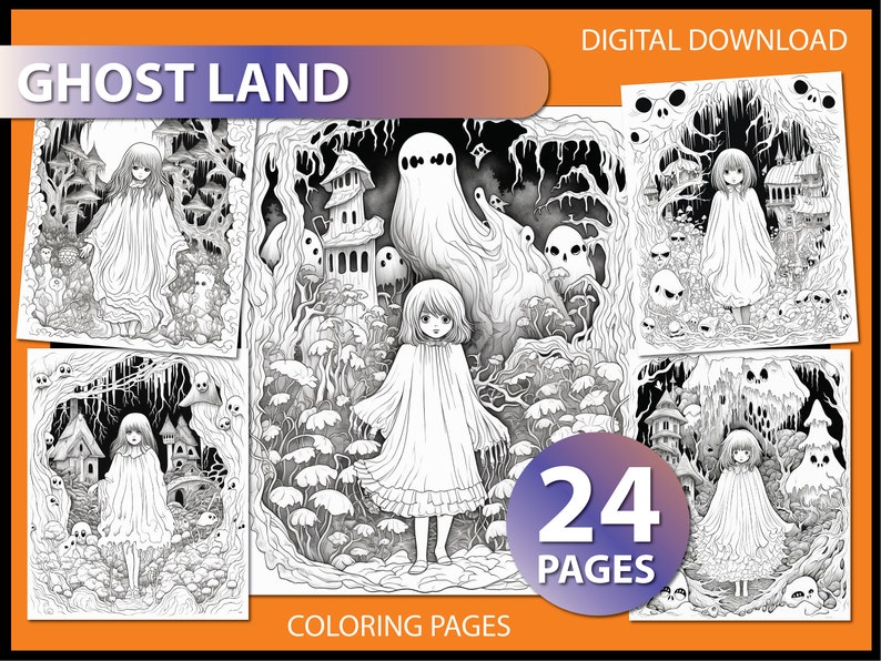 Spectral Serenity: Ghostly Girl Coloring Page for Adults - Digital ...