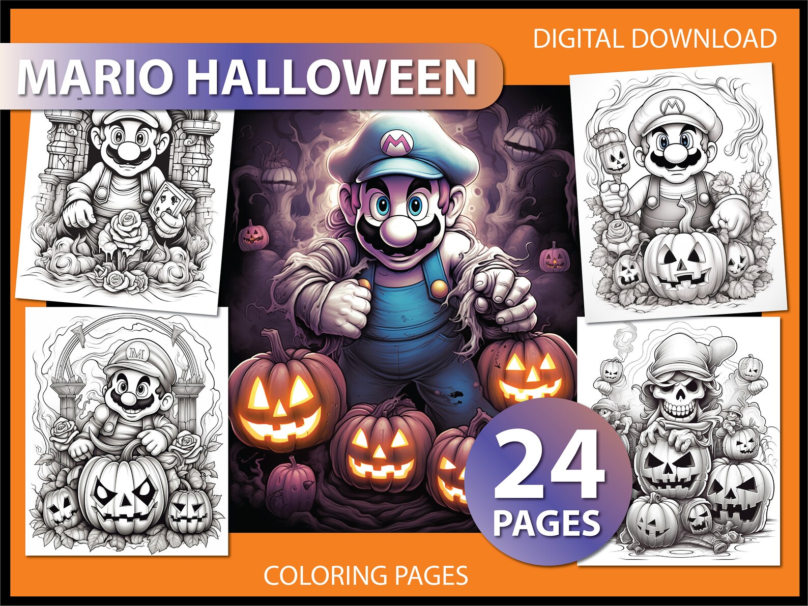 Mario's Halloween Adventure: Adult Coloring Page - Coloring Page Adult ...