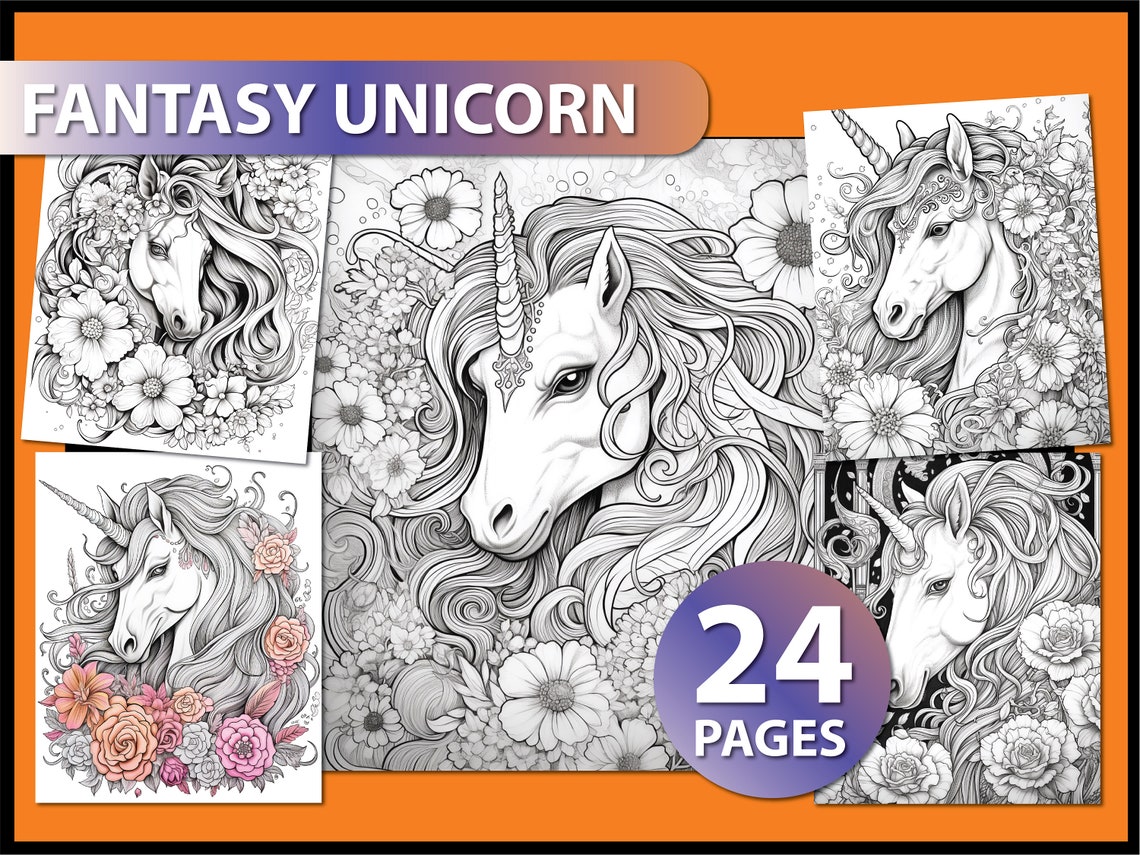 Fantasy Unicorn Coloring Pages for Adults Rainbow Unicorn Lover ...