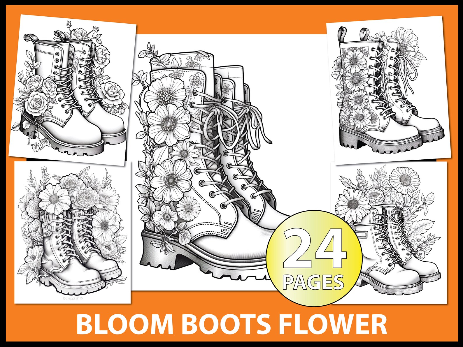 Blooming Splendor: Bloom Boots Coloring Pages for Adults - Etsy