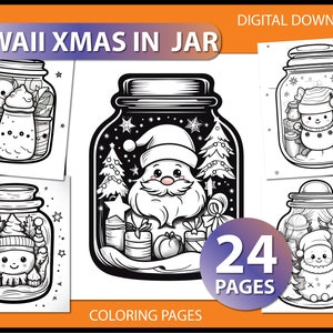 Kawaii Christmas in a Jar: Adult Coloring Page - Christmas Coloring ...