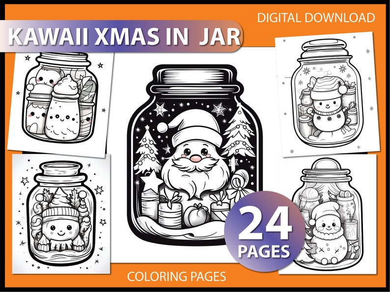 Kawaii Christmas in a Jar: Adult Coloring Page - Christmas Coloring ...