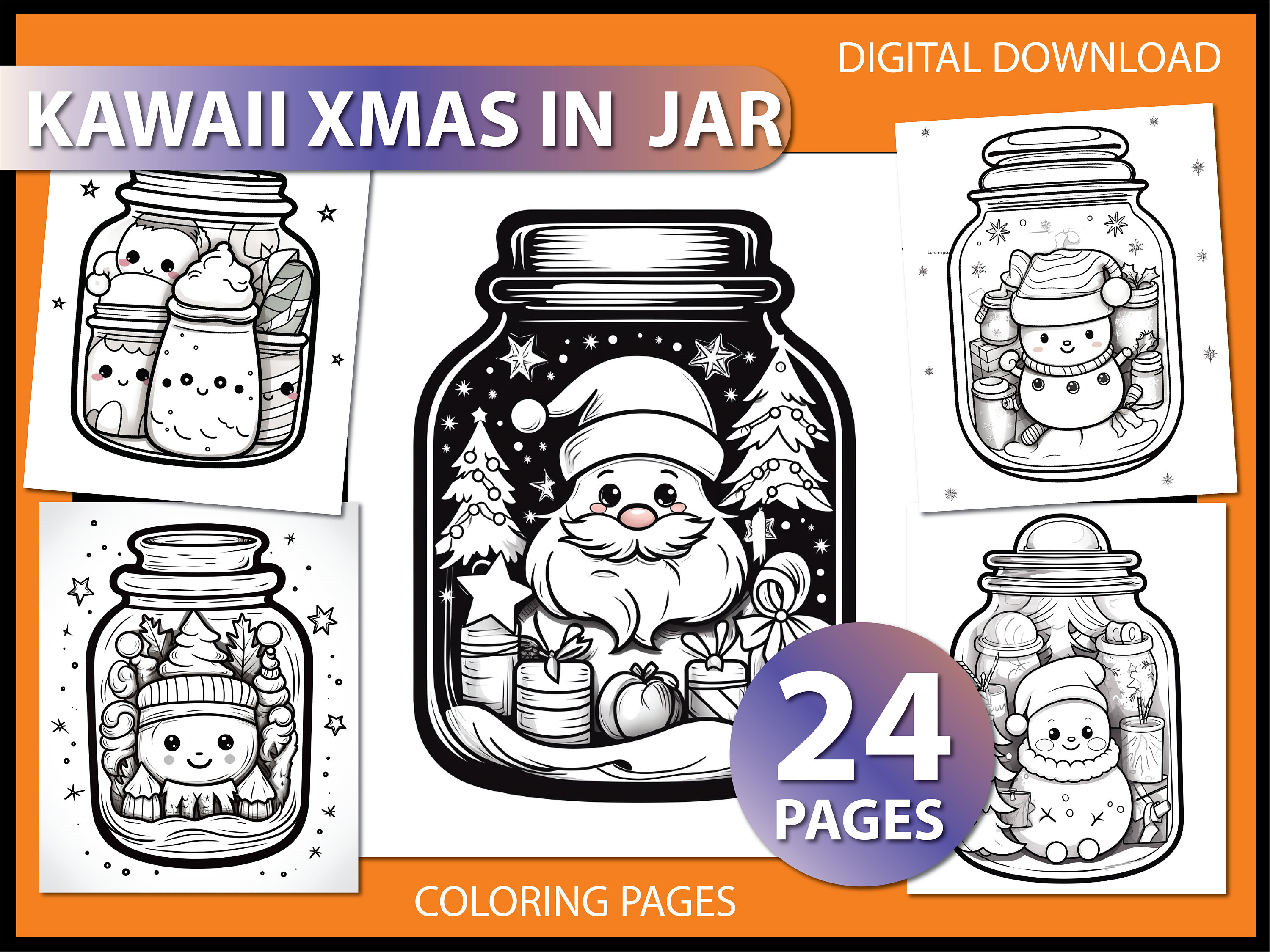 Kawaii Christmas in a Jar: Adult Coloring Page Christmas Coloring Page ...