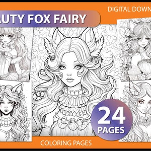 Beauty Fox Fairy Girl Coloring Page for Adults Coloring Book Fox Fairy ...