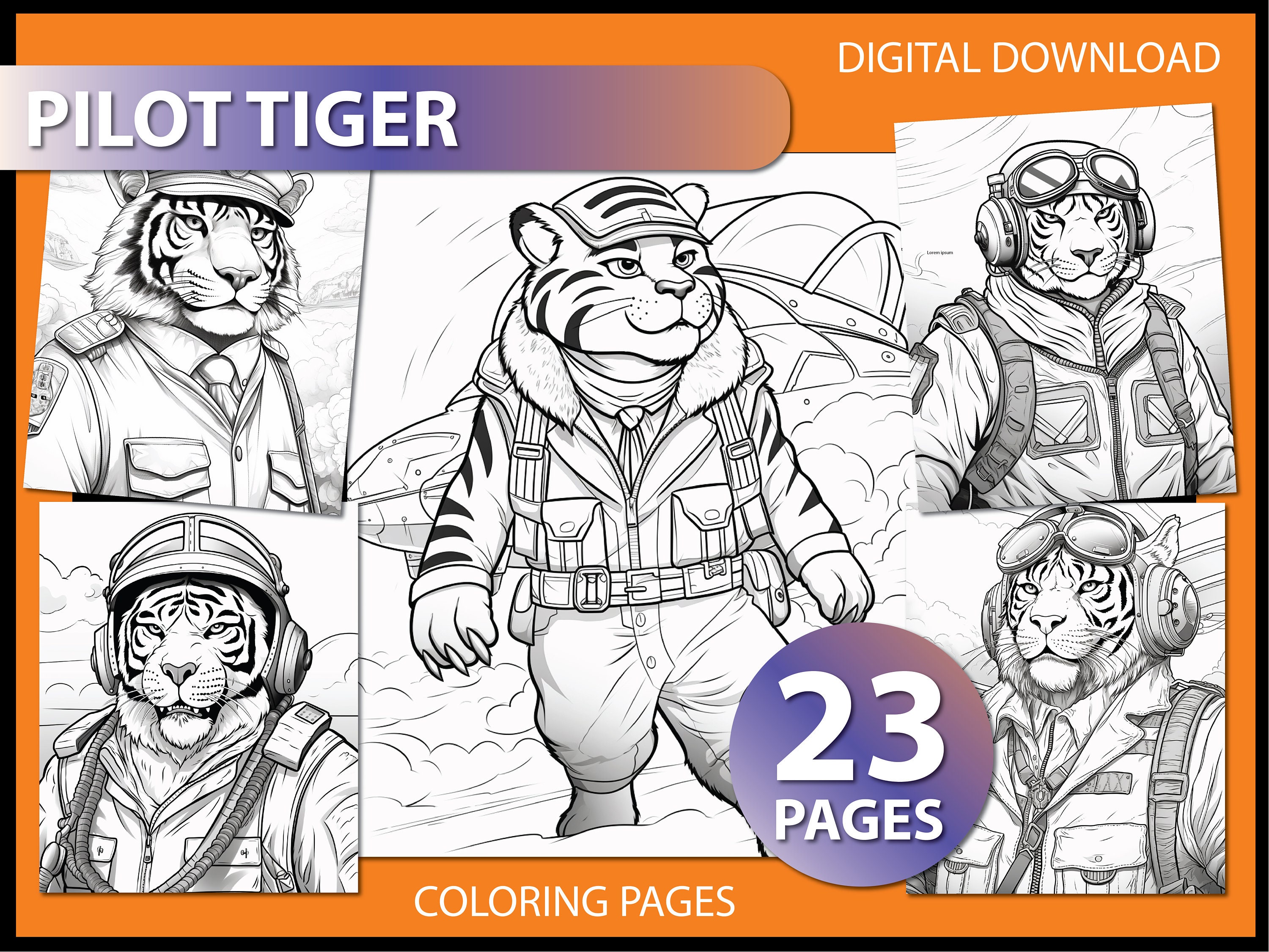 Skybound Majesty - Pilot Tiger Coloring Page for Adults - Coloring Time ...