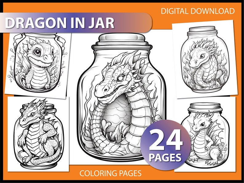 Dragon in a Jar: Adult Coloring Page - Coloring Pages Adult - Dragon ...