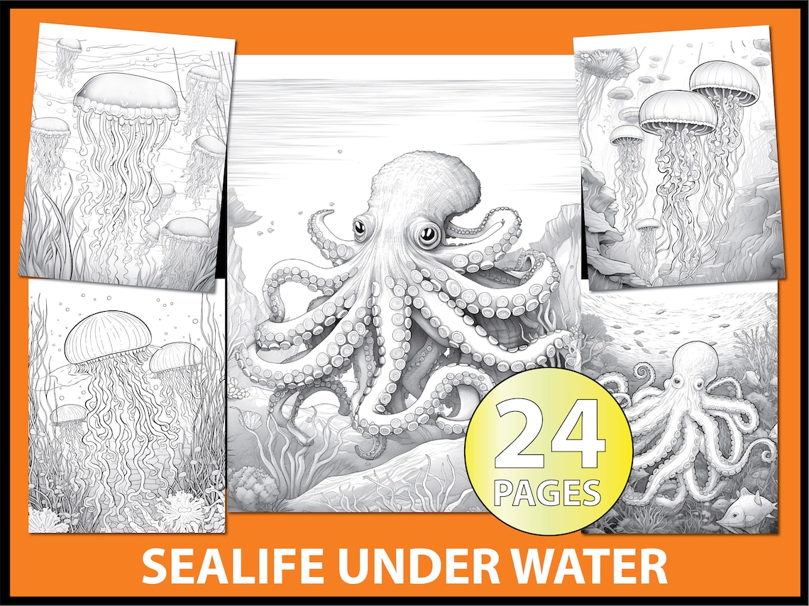 Underwater Sealife Coloring Page for Adults - Coloring Book - Fish ...