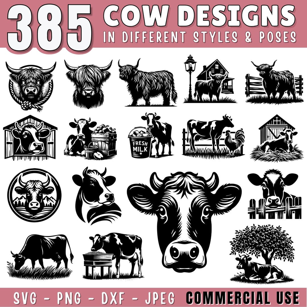 Cow SVG Bundle | Highland and Dairy Cow Clipart | Farm Cow Svg | Cow ...