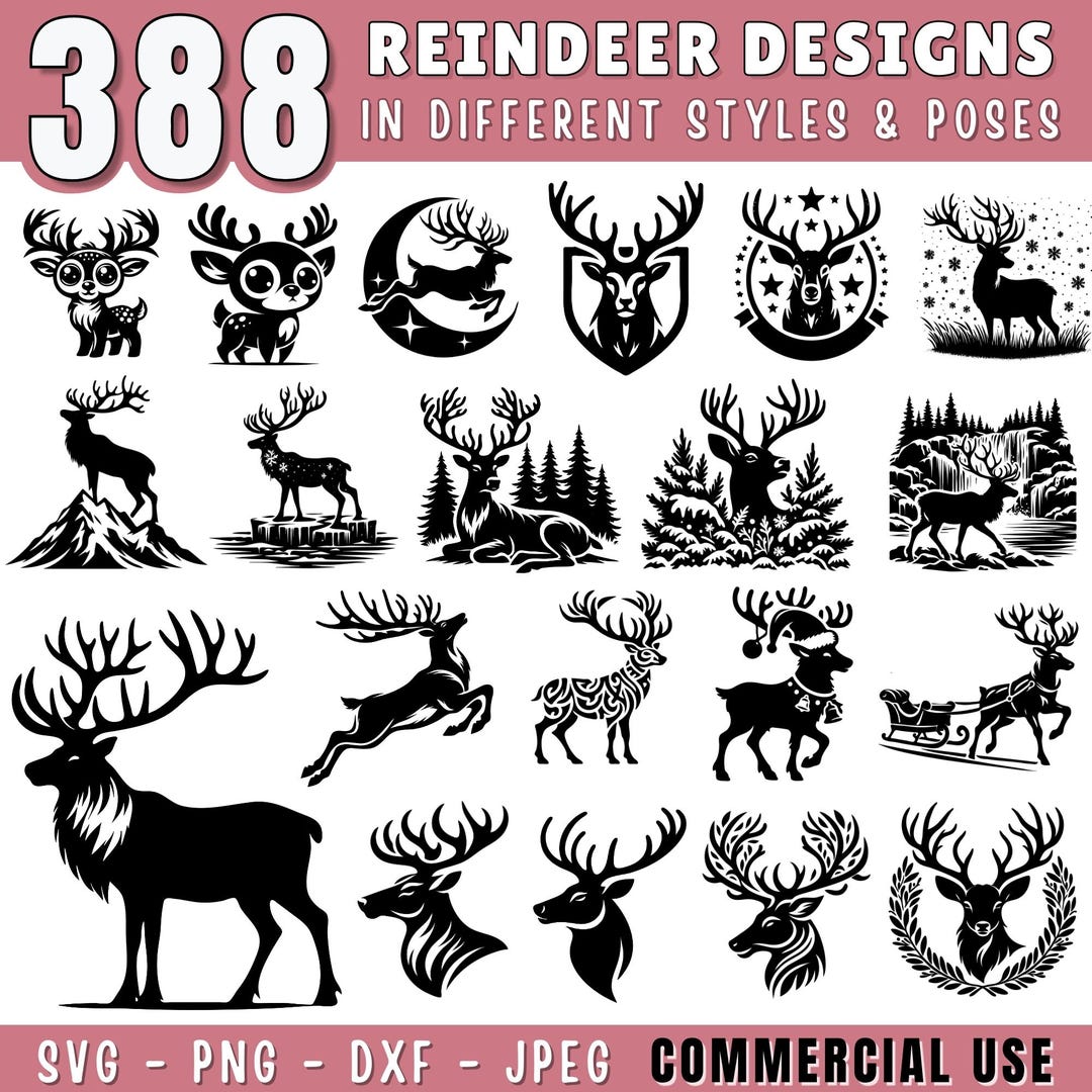 Reindeer SVG Bundle | Cute & Christmas Reindeer Clipart | Reindeer ...