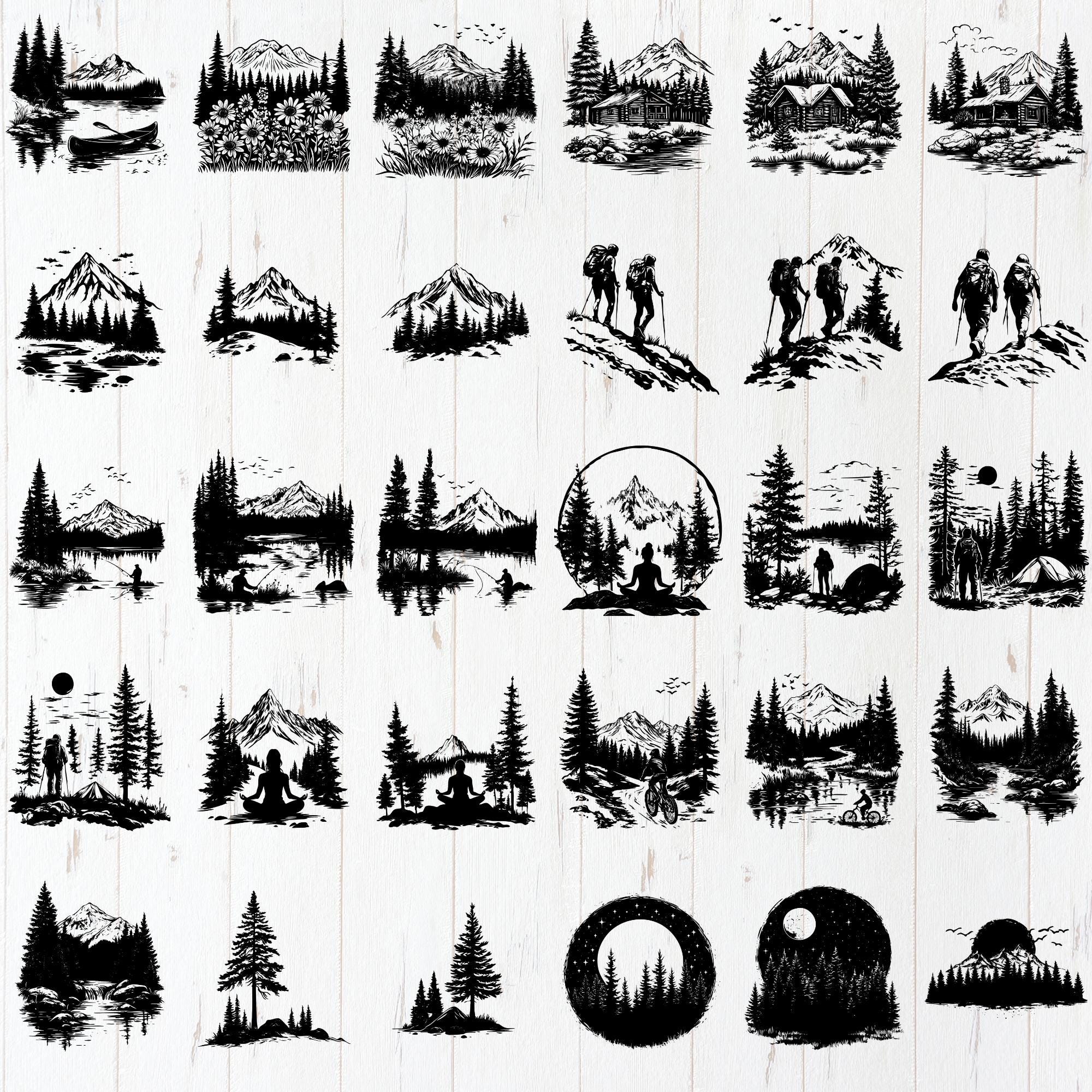 Forest Scenery Landscape SVG Bundle - Wilderness Camping Silhouette ...