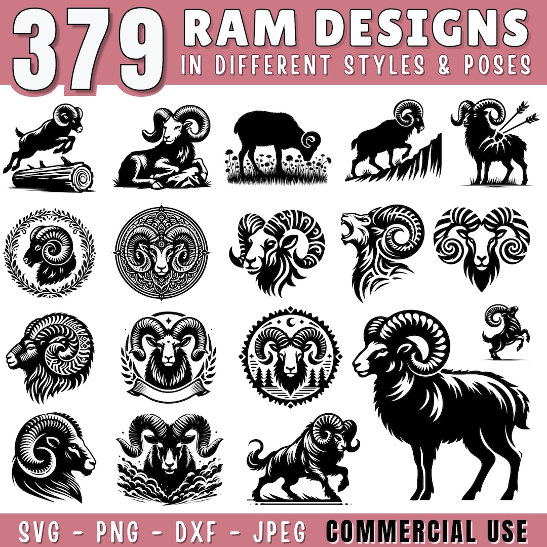 Ram SVG Bundle | Bighorn and Farm Ram Clipart | Tup Svg | Buck Sheep ...