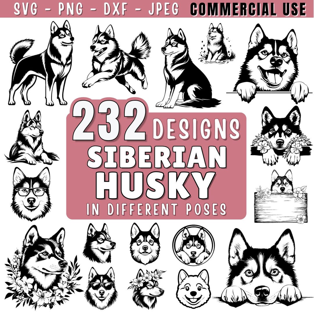 Siberian Husky Dog SVG Bundle File, Dog Pet Lover, Husky Clipart for ...