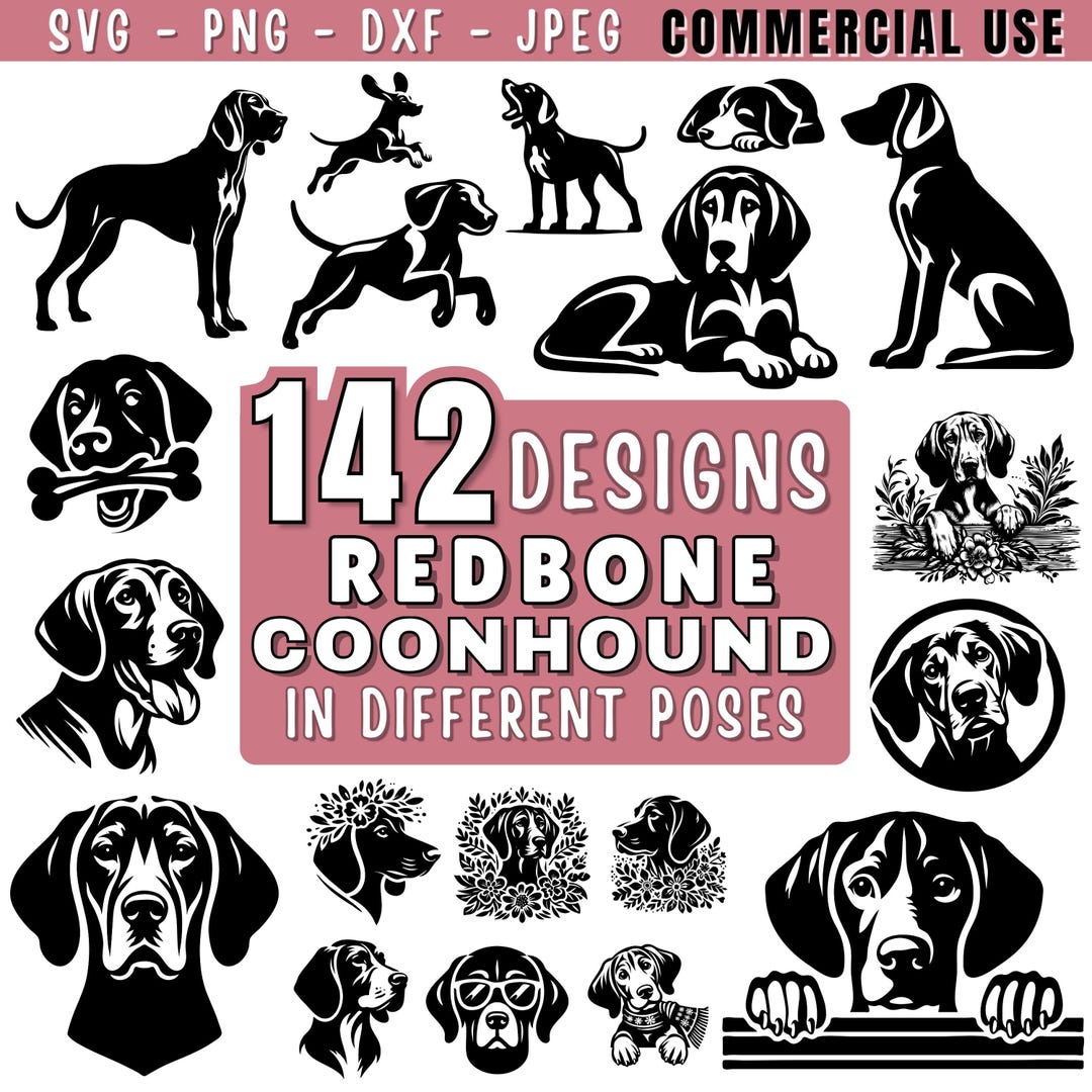 Redbone Coonhound SVG Bundle | Dog Peeking & Silhouette Redbone Clipart ...