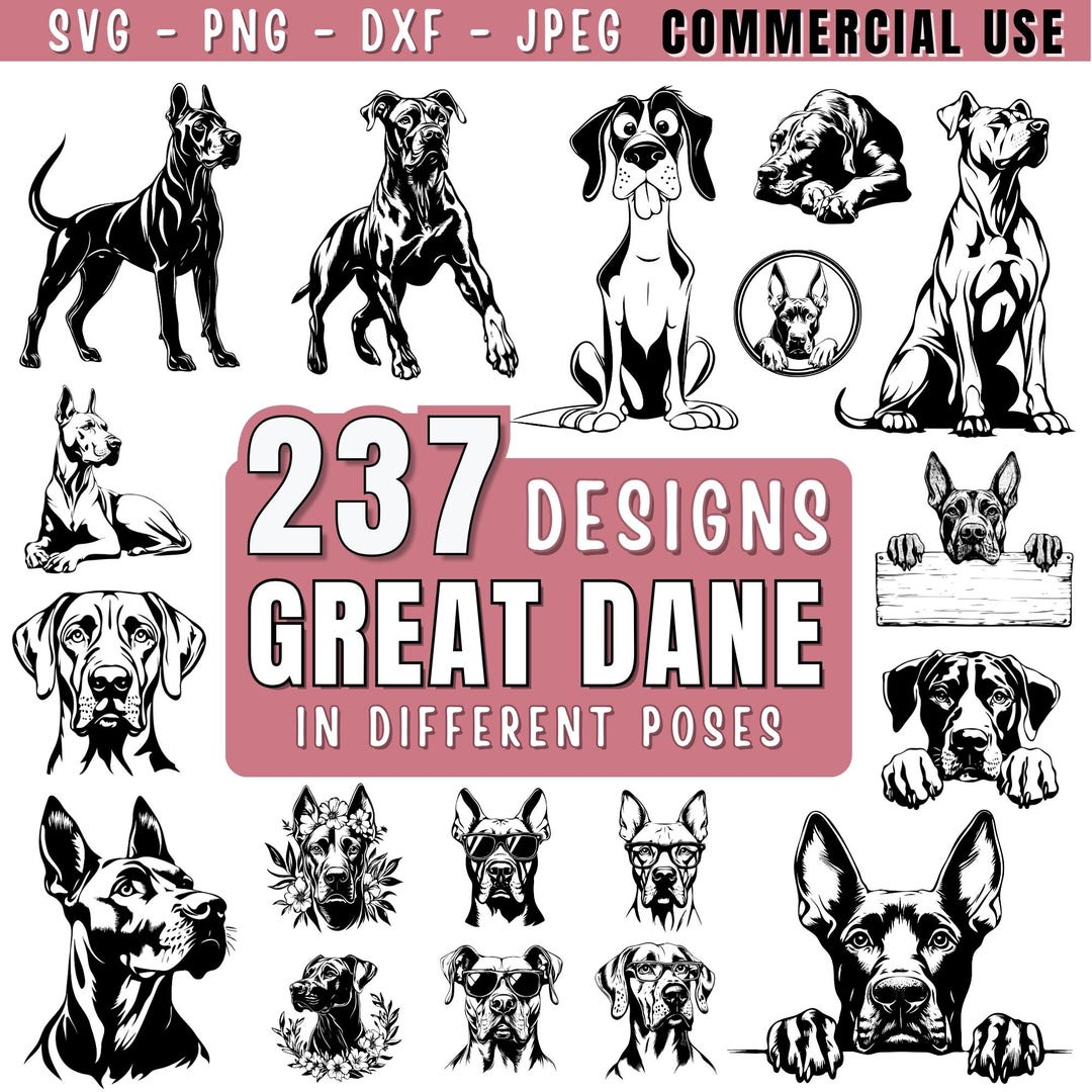 Great Dane SVG Bundle | Floppy‑ears and Peeking Great Dane Clipart ...