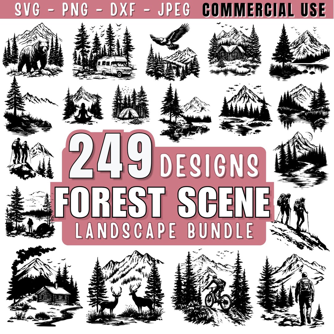 Forest Scenery Landscape SVG Bundle - Wilderness Camping Silhouette ...
