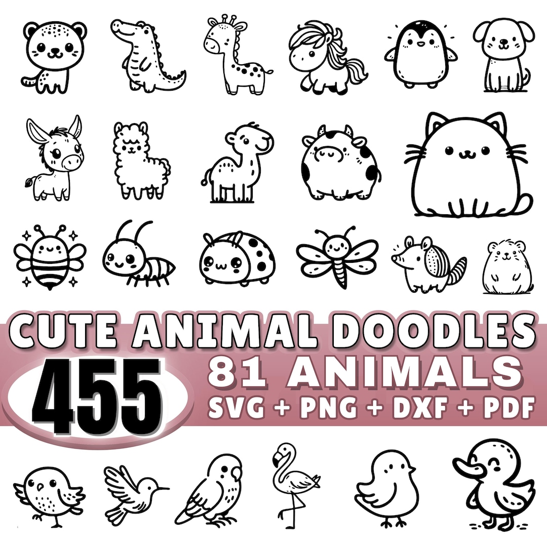 Cute Animal Doodles SVG Bundle | 81 Animals Line Art | Adorable Animal ...