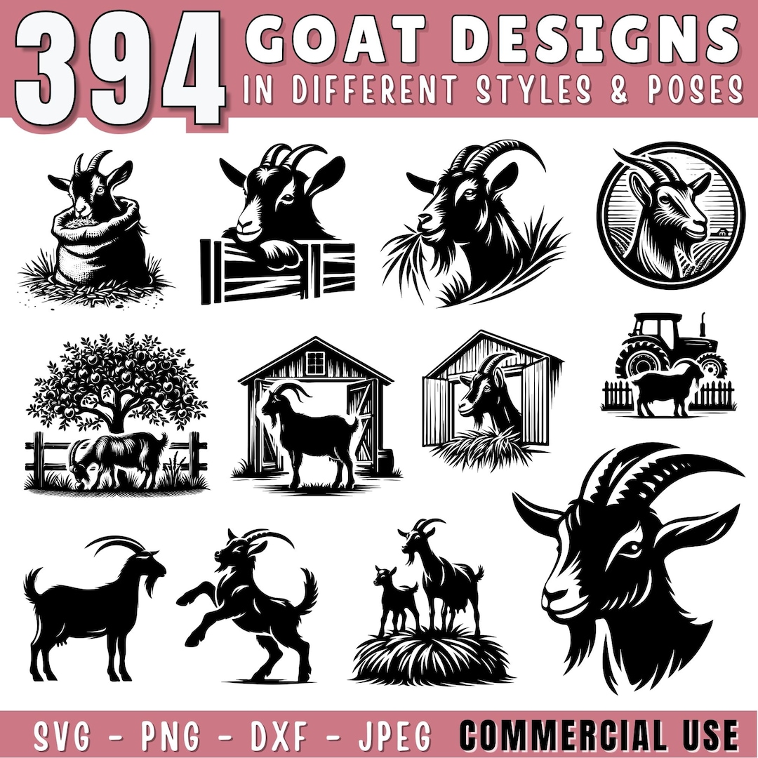 Goat Designs SVG Bundle - Goat Head Svg, Farm Animals Clipart, Goat ...