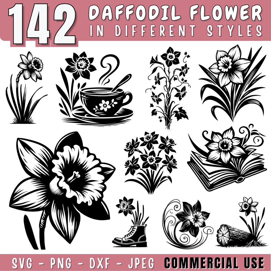 Daffodil Flower Svg Bundle, Flower Clipart for Cricut, Daffodil Bouquet ...