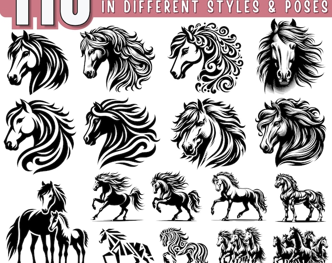 Pferd SVG-Bundle, Pferd Line Art svg, Pferdesilhouette, Pferdekopf svg ...