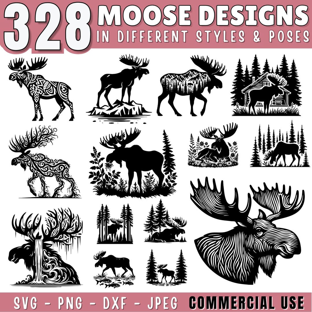 Moose Designs SVG Bundle, Moose Clipart, Forest Animals Svg, Wilderness ...